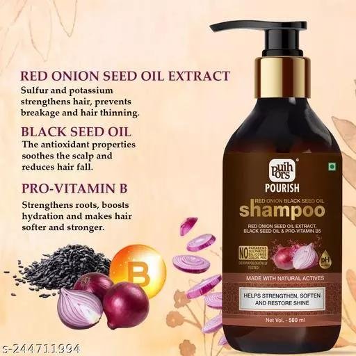 POURISH Red Onion Black Seed Oil Shampoo & Conditioner Kit with Red Onion Seed Oil Extract ...